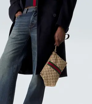 Gucci Gg Canvas Small Pouch With Strap - Beige