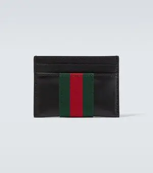 Gucci Web Trademark Leather Card Holder - Black