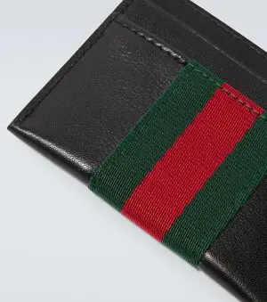 Gucci Web Trademark Leather Card Holder