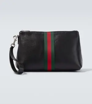 Gucci Web Trademark Leather Pouch - Black