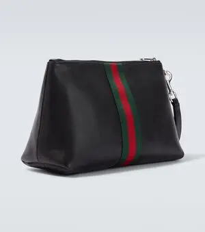 Gucci Web Trademark Leather Pouch