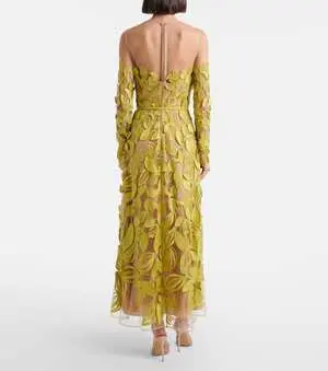 Elie Saab Embroidered Silk-blend Midi Dress