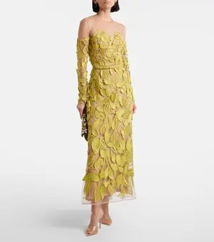 Elie Saab Embroidered Silk-blend Midi Dress