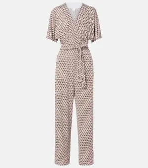 Max Mara Printed Jumpsuit With Belt - Beige