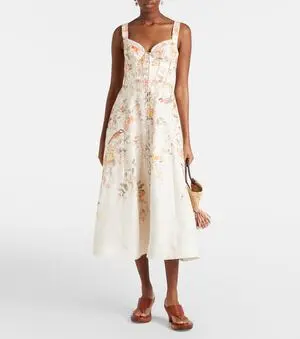 Zimmermann Luna Printed Linen Midi Dress - Multicoloured