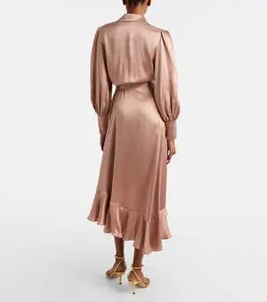 Zimmermann Ruffled Silk Satin Wrap Dress - Pink