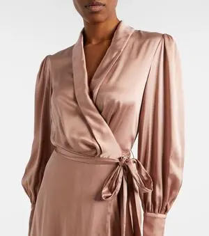 Zimmermann Ruffled Silk Satin Wrap Dress - Pink