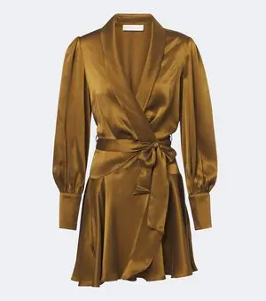 Zimmermann Silk Satin Wrap Dress - Green