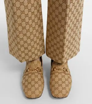 Gucci Horsebit Gg Canvas Loafers - Beige