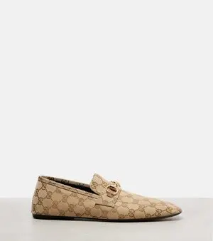 Gucci Horsebit Gg Canvas Loafers - Beige