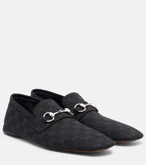 Gucci Horsebit Gg Canvas Loafers - Black