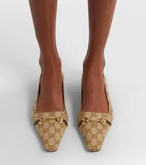 Gucci Vittoria Horsebit Gg Canvas Ballet Flats - Beige