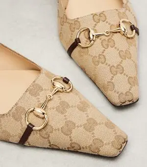 Gucci Vittoria Horsebit Gg Canvas Ballet Flats - Beige