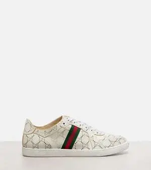 Gucci Gg Web Stripe Leather Sneakers