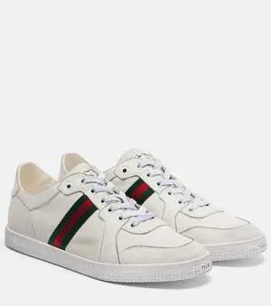 Gucci Web Stripe Leather Sneakers - White