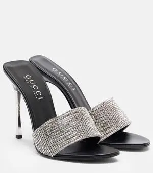 Gucci Bombshell 120 Embellished Satin Mules - Black