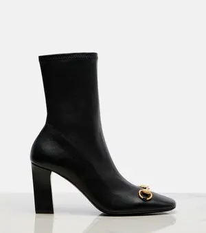 Gucci Signora Horsebit Leather Ankle Boots