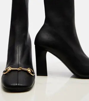 Gucci Signora Horsebit Leather Ankle Boots