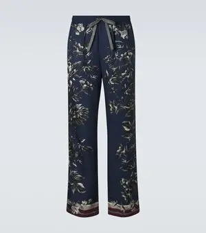Dolce & Gabbana Floral Silk Twill Pants - Blue