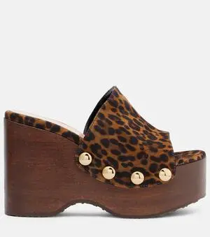 GIANVITO ROSSI Leopard-print Suede Wedge Mules