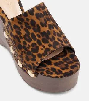 GIANVITO ROSSI Leopard-print Suede Wedge Mules