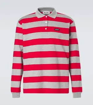 Miu Miu Striped Cotton Jersey Polo Shirt - Red