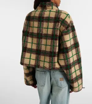 Miu Miu Plaid Cropped Fleece Jacket
