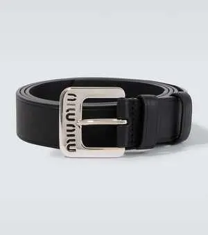Miu Miu Logo Leather Belt - Black