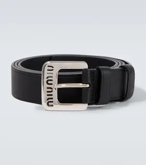 Miu Miu Logo Leather Belt - Black