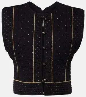 MARANT ETOILE Volana Embellished Cropped Cotton Vest - Black
