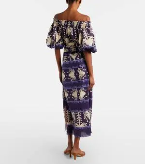 Johanna Ortiz Printed Poplin Midi Dress - Blue