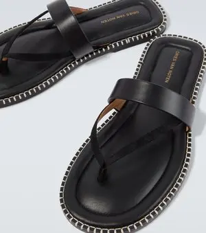 Dries Van Noten Leather Thong Sandals - Black