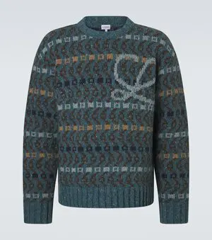 Loewe Logo Intarsia Wool-blend Sweater - Blue