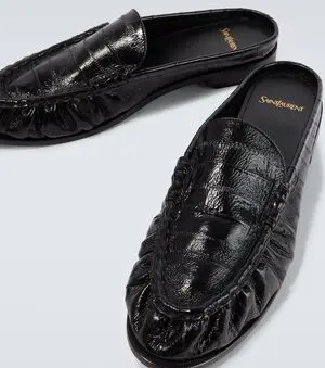 Saint Laurent Le Loafer Eel Leather Mules - Black