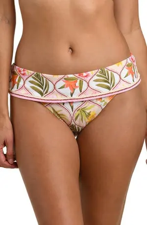 La Blanca Palm Fold Over Bikini Bottoms - White Multi
