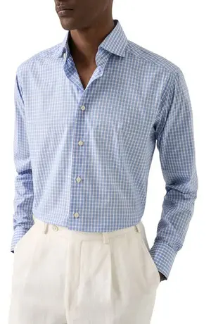 Eton Slim Fit Check Dress Shirt - Medium Blue