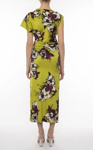 DES_PHEMMES Printed Stretch-satin Midi Dress - Green