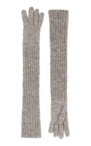 DES_PHEMMES Elbow-Length Mohair Gloves Light Grey
