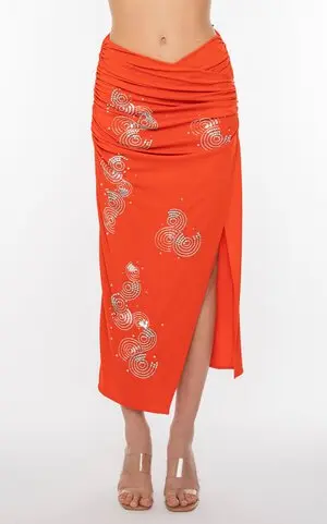 DES_PHEMMES Embellished Wrap Midi Skirt - Orange