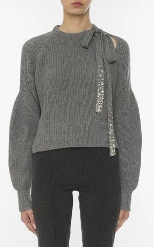 DES_PHEMMES Bow-detailed Sweater - Light Grey