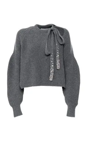 DES_PHEMMES Bow-detailed Sweater - Light Grey