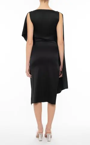 DES_PHEMMES Draped Stretch-satin Midi Dress - Black