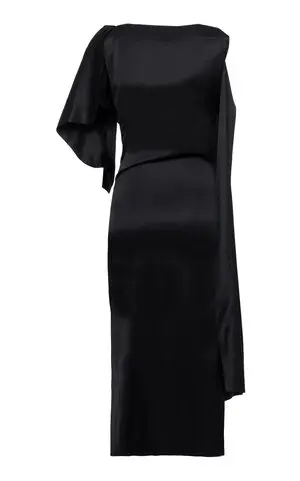 DES_PHEMMES Draped Stretch-satin Midi Dress - Black