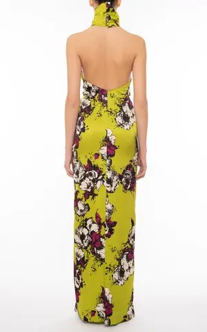 DES_PHEMMES Printed Stretch-satin Maxi Dress - Green