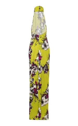 DES_PHEMMES Printed Stretch-satin Maxi Dress - Green