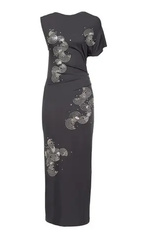 DES_PHEMMES Embellished Asymmetric Midi Dress - Dark Grey