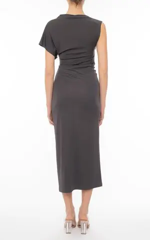 DES_PHEMMES Embellished Asymmetric Midi Dress - Dark Grey