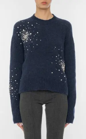 DES_PHEMMES Embellished Mohair Sweater - Navy