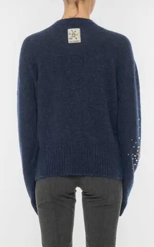 DES_PHEMMES Embellished Mohair Sweater - Navy