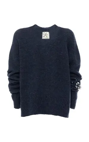 DES_PHEMMES Embellished Mohair Sweater - Navy